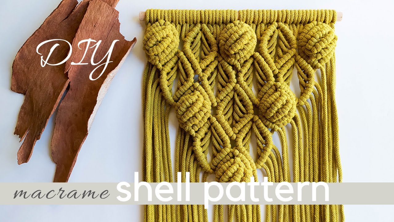 DIY macrame wall hanging tutorial: leaves and shell, intermediate pattern step by step, how to ...