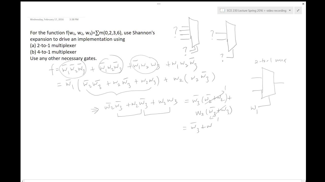 ECE 230 Yet Another Shannon's Expansion 4-to-1 and 2-to-1 Mux - YouTube