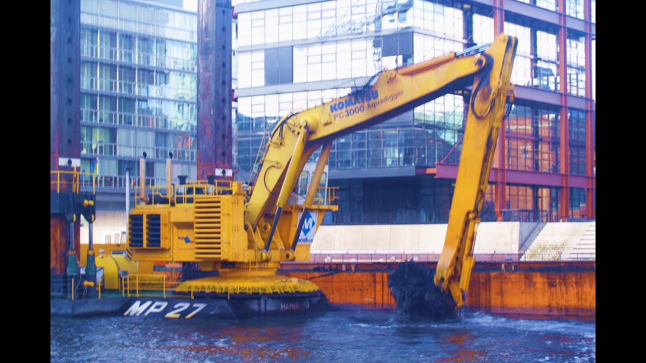 KOMATSU PC3000 MEGA BAGGER AUF SCHIFF SCHWIMMBAGGER # SHIP MOUNTED ...