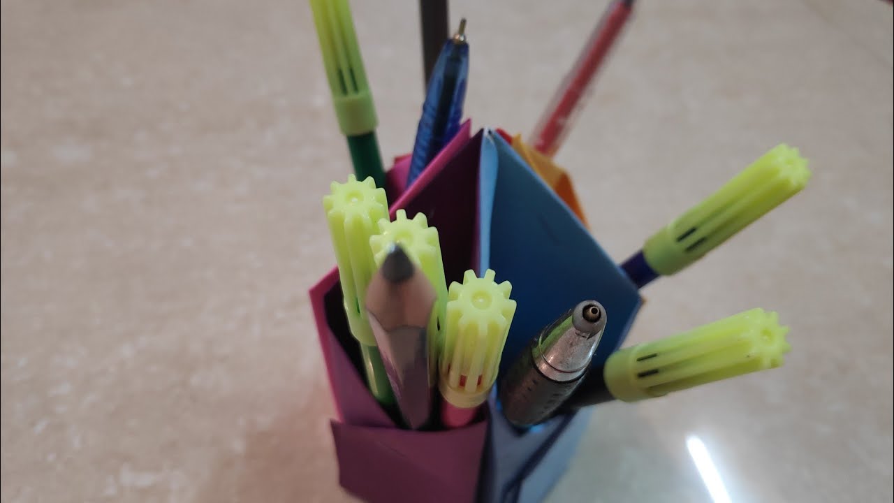 How to make a easy paper pen holder - DIY simple paper craft - YouTube