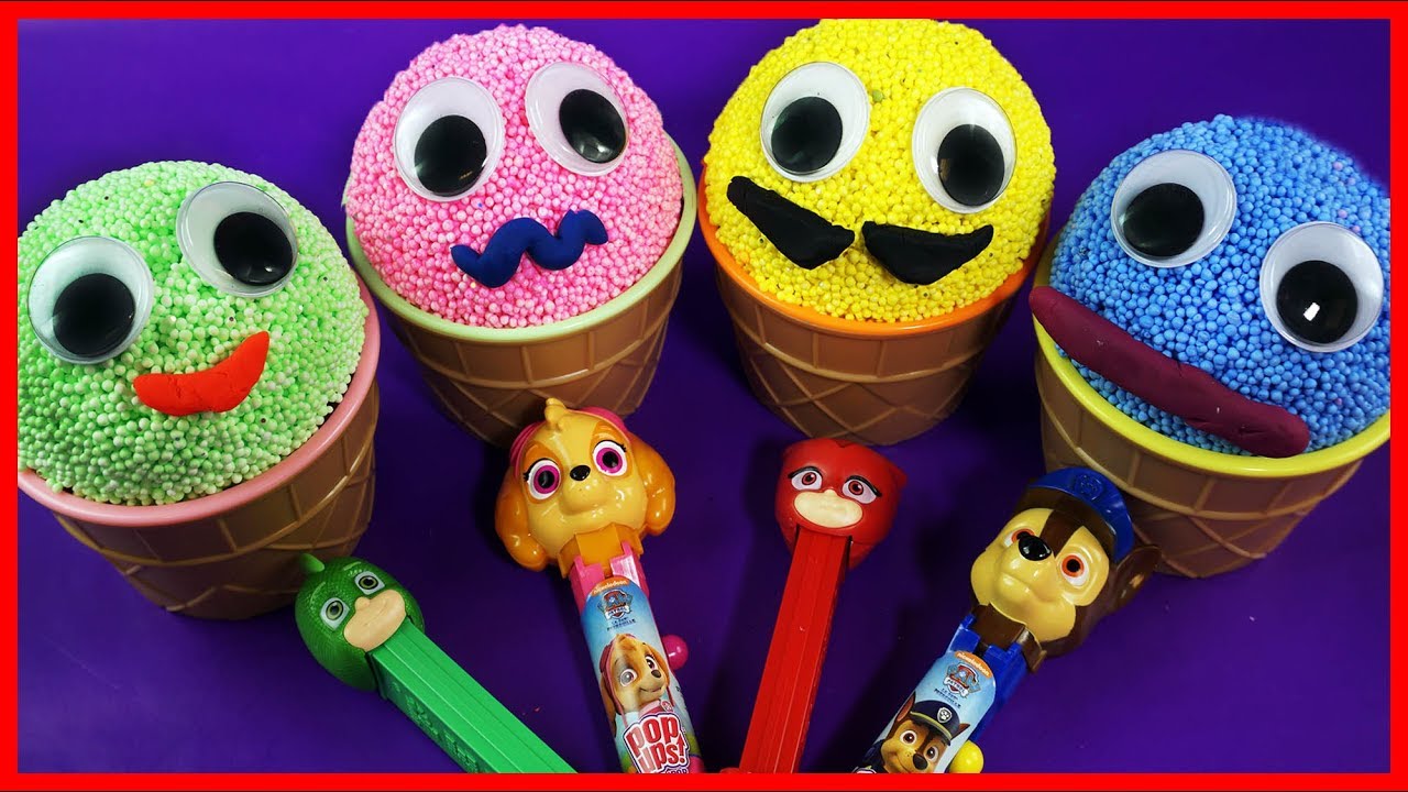 Learn Colors Ice Cream Cups PJ Masks PEZ Candy Dispensers,Paw Patrol ...