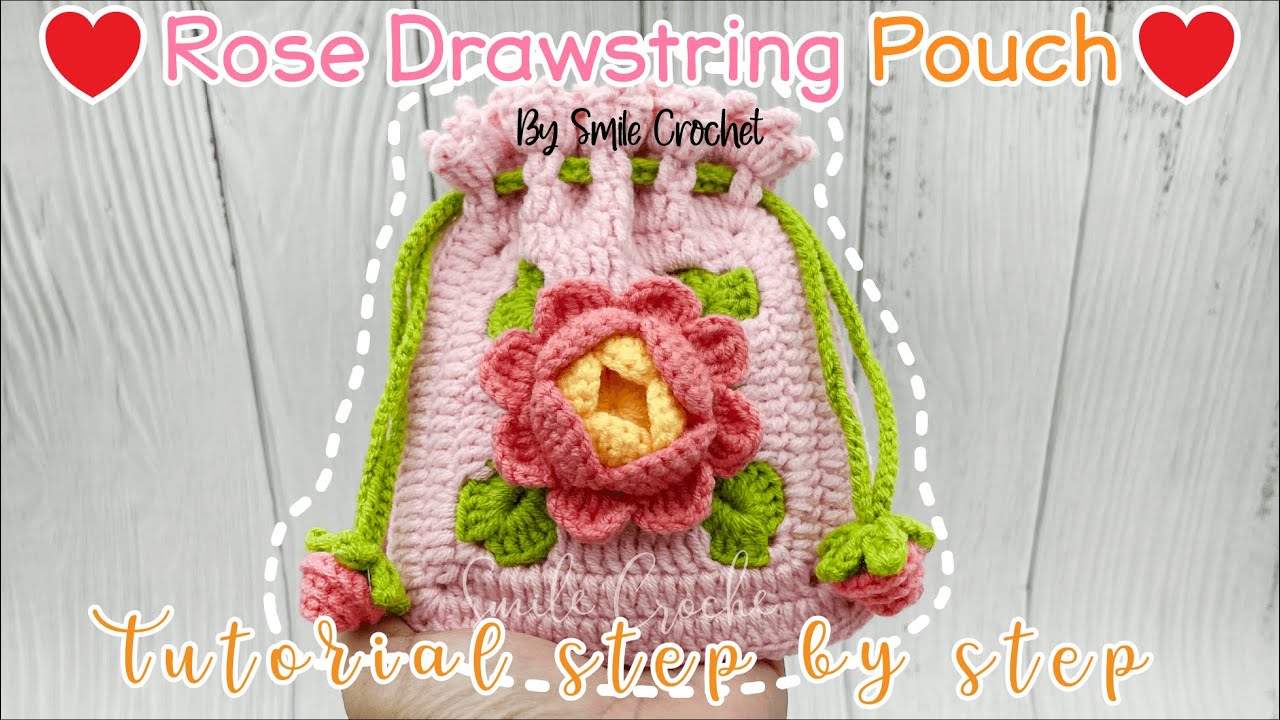 วิธีถักไหมพรม กระเป๋าใส่ของชำร่วย ลายดอกกุหลาบ How to Crochet Rose ...