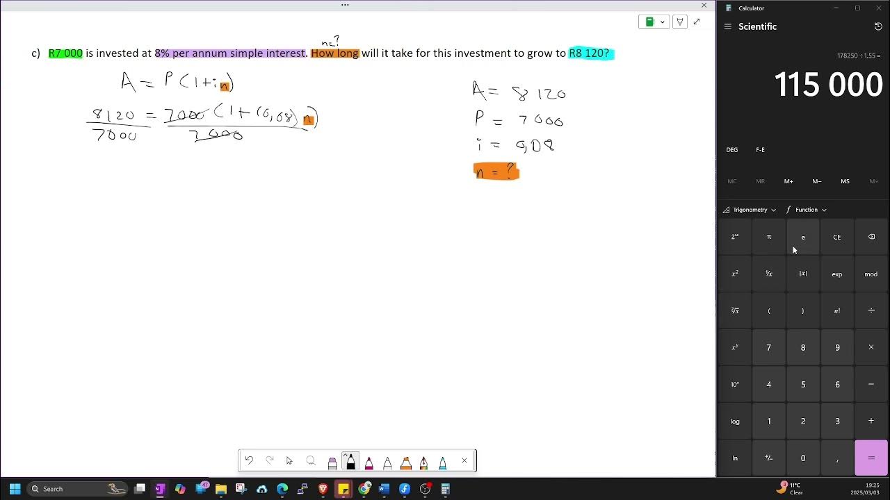 Finance Simple Interest Solve for the term - YouTube