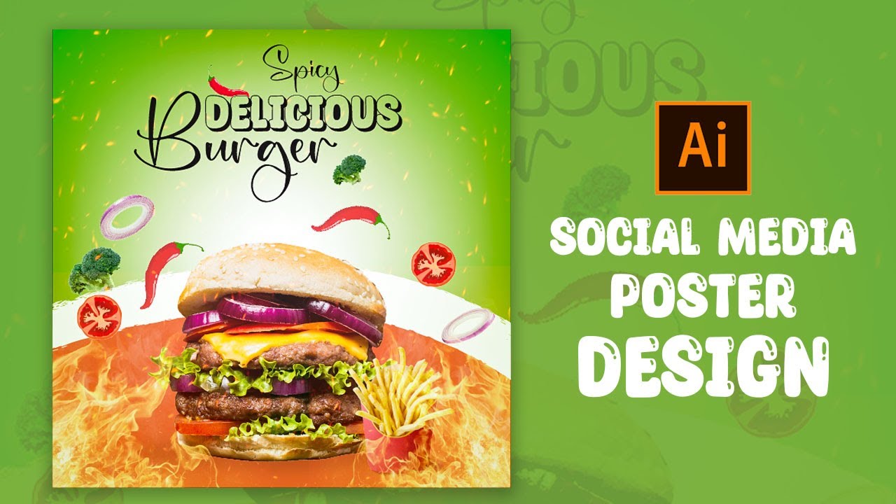 Fast Food Burger Poster Design in Adobe Illustrator cc - YouTube