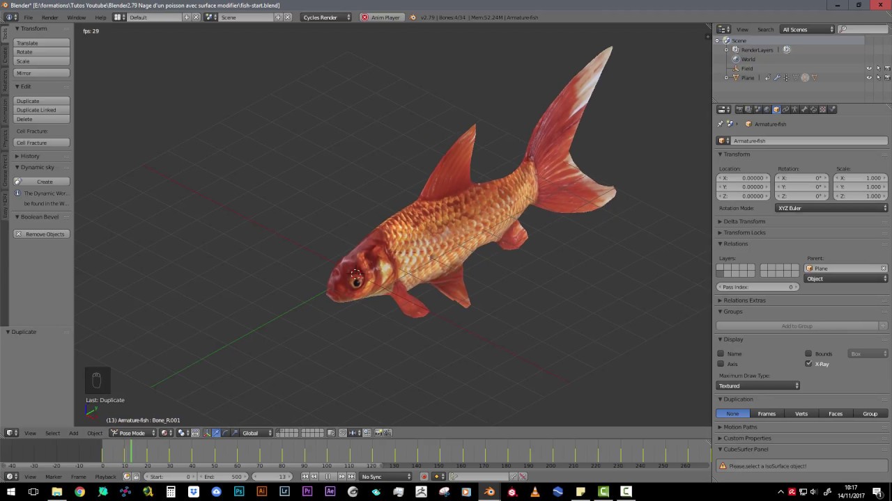 Blender2 79 Fish swim with new Surface Deform Modifier - YouTube