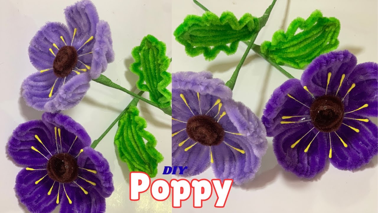 DIY How to make simple poppy pipe cleaner flower - YouTube