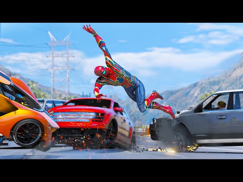 GTA 5 IRON SPIDERMAN vs Super Cars - Spiderman Car Crash (Euphoria Physics Showcase) 24