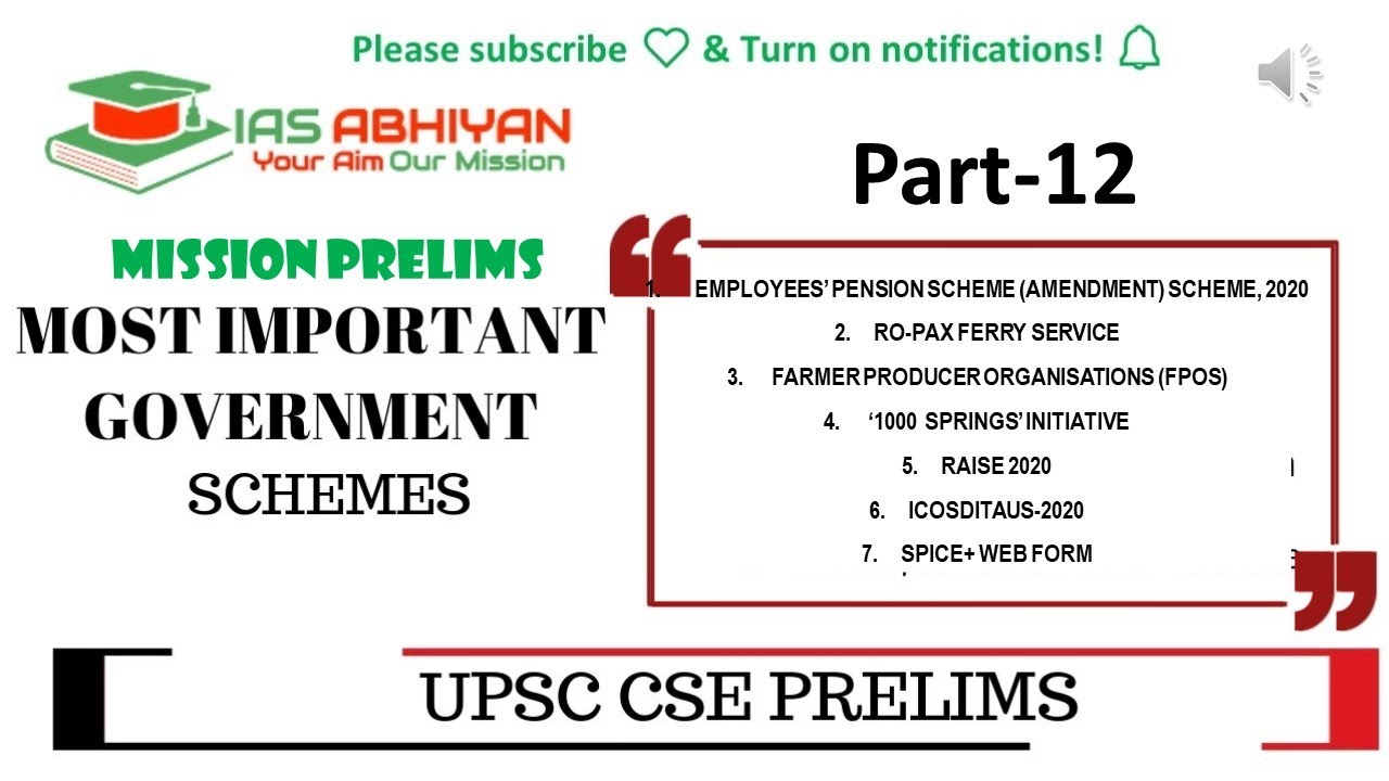 Most Important Government Schemes for UPSC/IAS Exam by IAS ABHIYAN Part ...