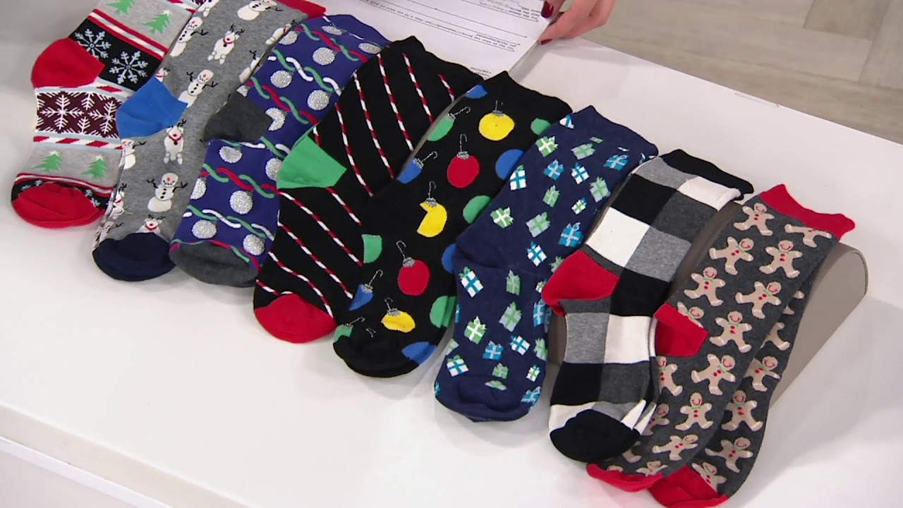 Happy Socks Women's Holiday Crew Socks Set of 4 on QVC - YouTube