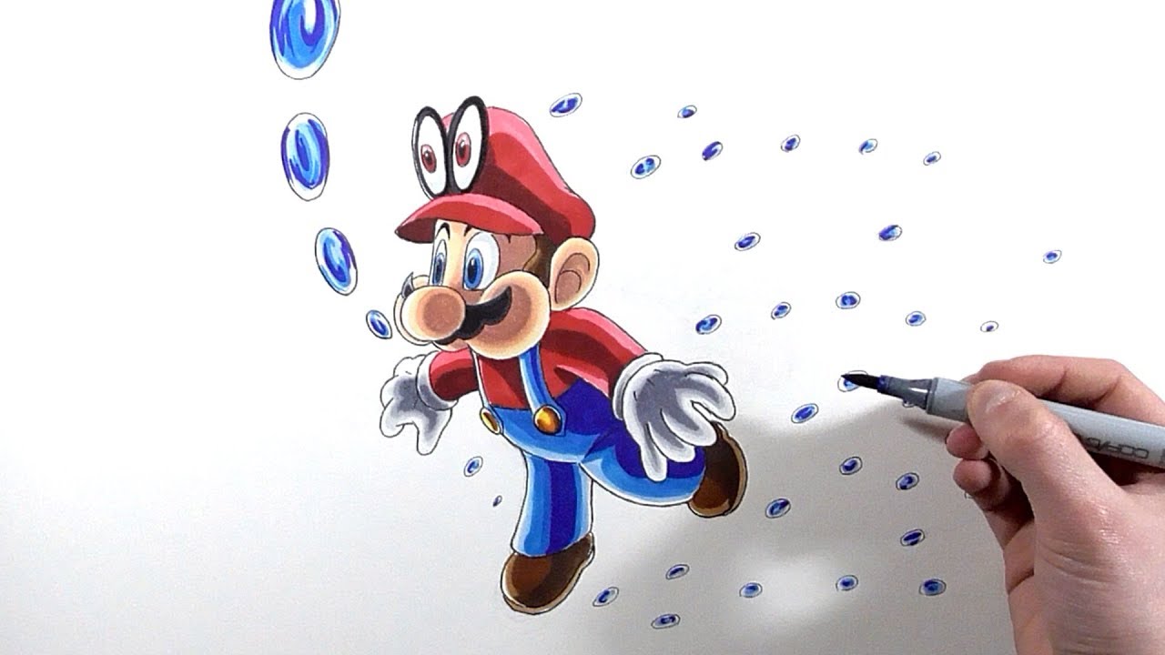 Drawing Mario and Cappy Underwater - Super Mario Odyssey - YouTube