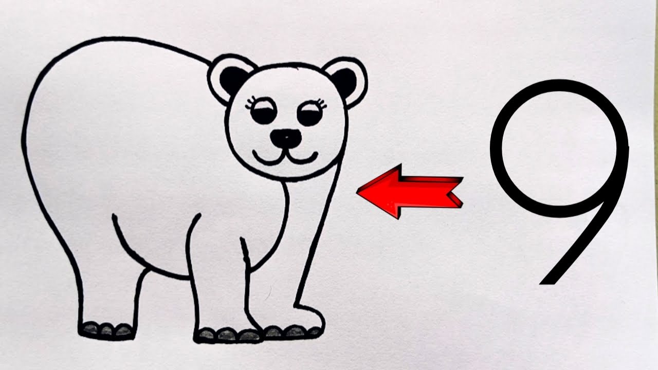 How to draw Bear from number 9 | Easy bear drawing for beginners ...