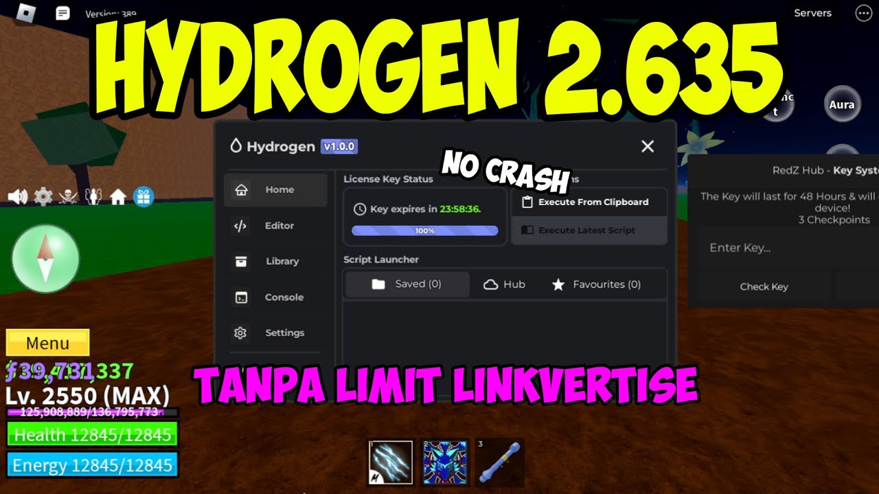 Download Hydrogen v2.635 | No Limit Linkvertise | 100% Aman | Executor Roblox Terbaru - YouTube