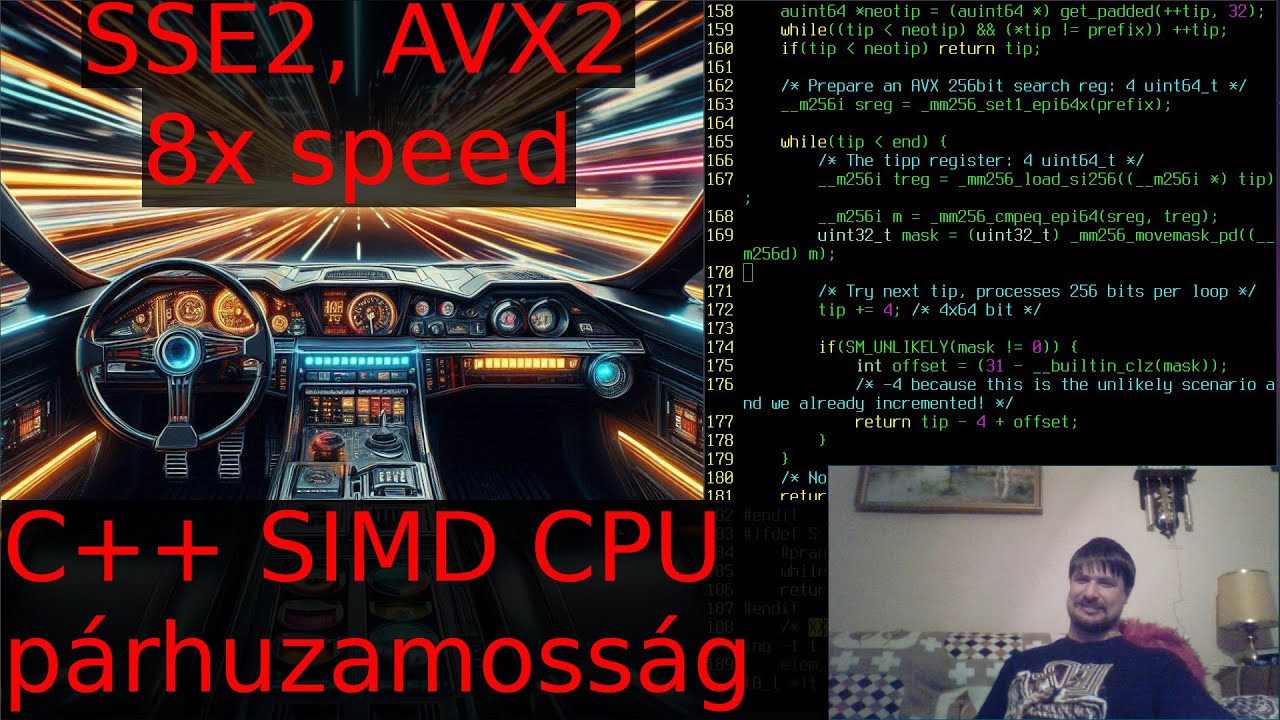 Hardcore C++: SSE2, AVX2, SIMD cpu-párhuzamosság optimizáció példák ...