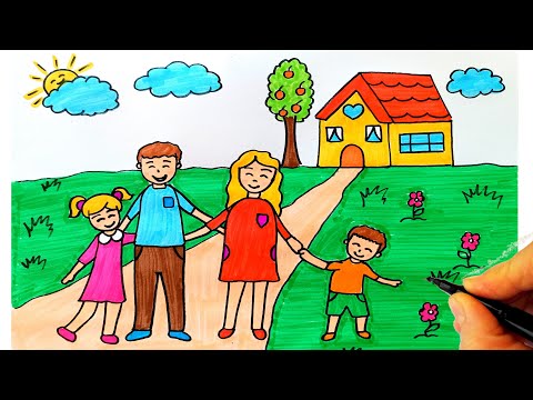Aile Çizimi 👨‍👩‍👧‍👧 Anne Baba ve Çocuk Çizimi - Aile Resmi Nasıl Çizilir? - Family Drawing Easy