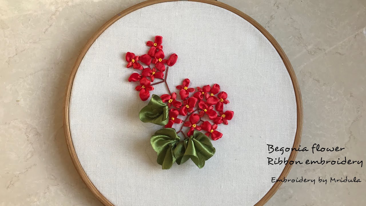 Begonia flower ribbon embroidery | new method for leaf ribbon ...