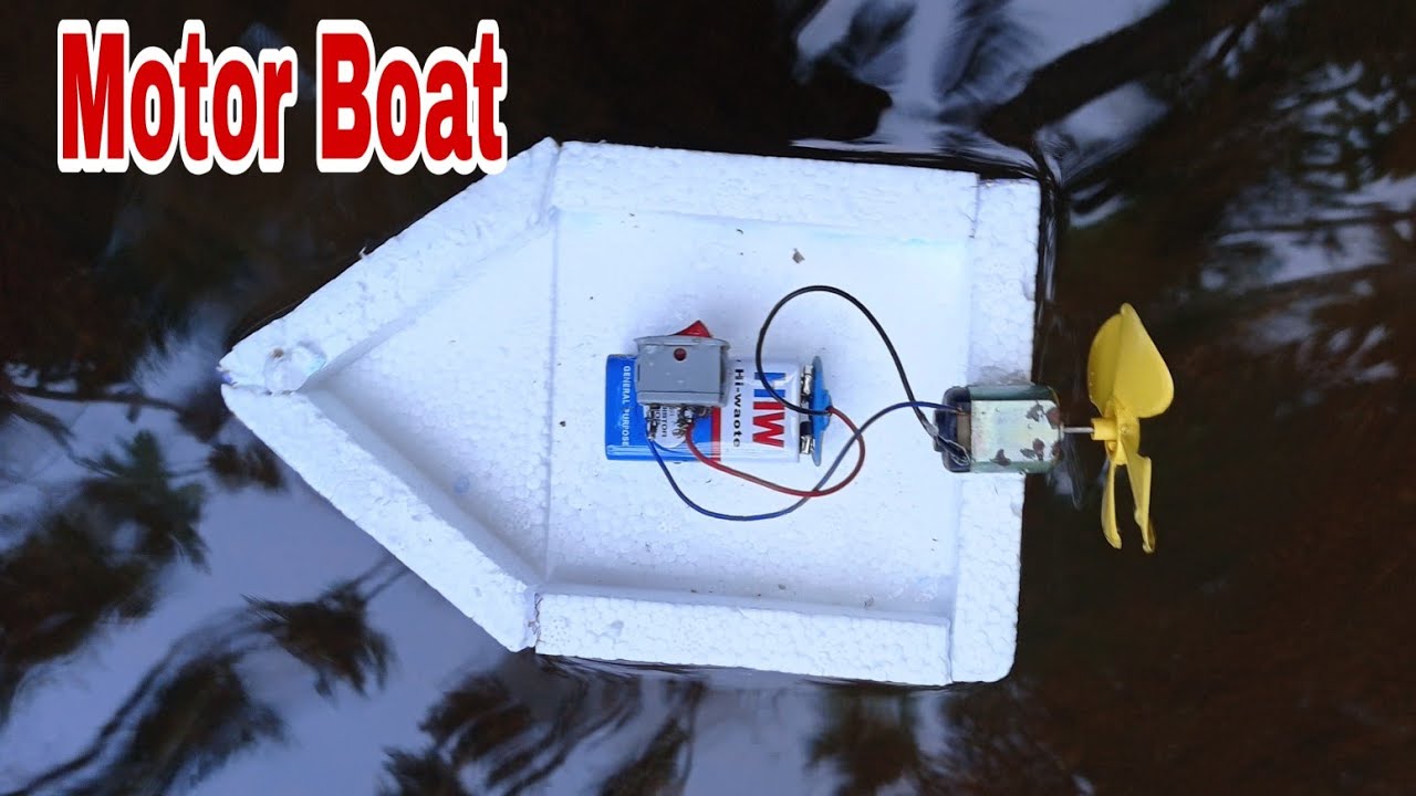How to make an Electric Motor Boat using Thermocol and DC motor - YouTube