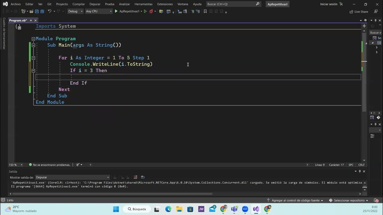Uso de STEP, CONTINUE y EXIT FOR en Visual Basic.NET con Visual Studio 2022 - YouTube