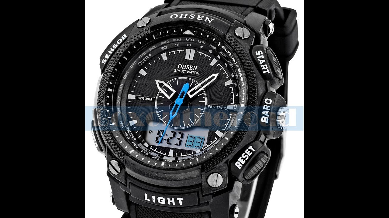 Посылка из Китая. OHSEN Black Waterproof Digital LCD Alarm Date Mens ...