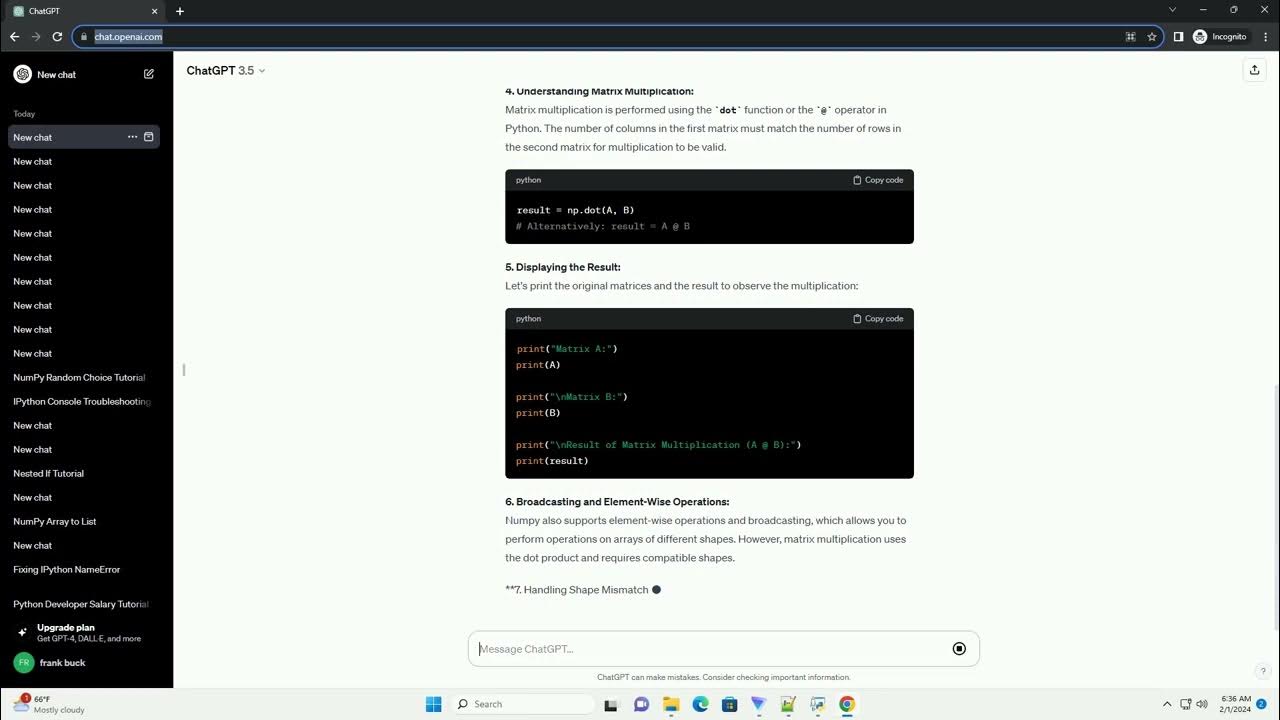 numpy matrix multiplication in python - YouTube