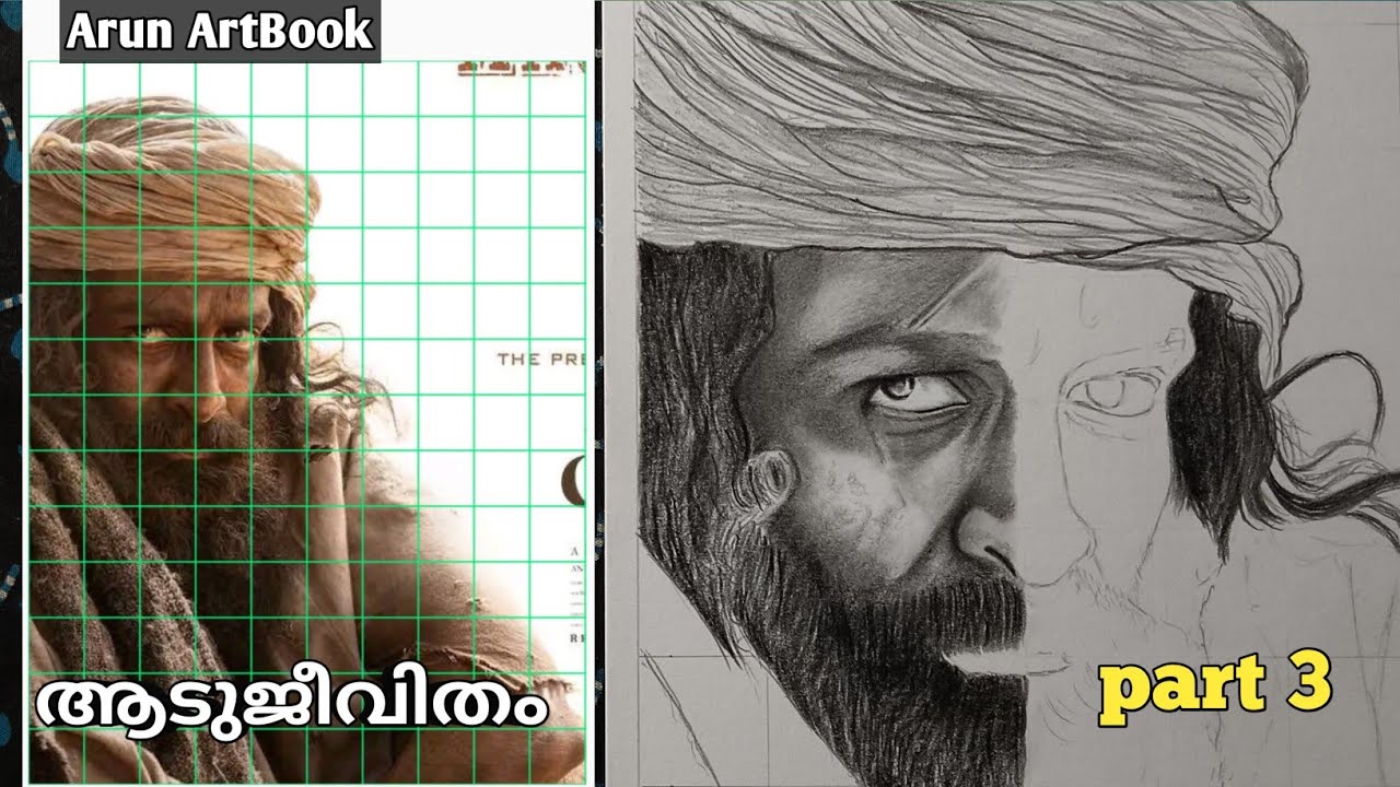 Aadujeevitham Movie Prithviraj Drawing Easy / The GoatLife Prithviraj ...