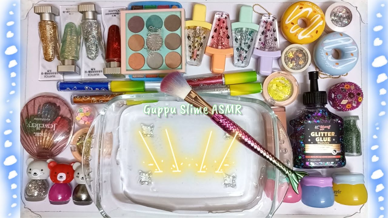 Satisfying Slime Mixing: ASMR Mixing Makeup into Clear Slime | Relaxing ...