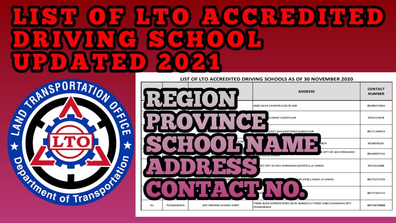 LIST OF LTO ACCREDITED DRIVING SCHOOL UPDATED 2020-2021 - YouTube