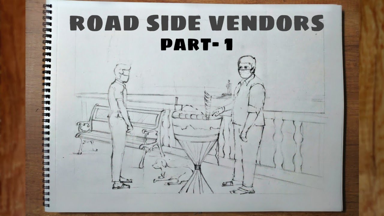 How to draw Road side vendors part -1, (memory drawing)BFA entrence ...