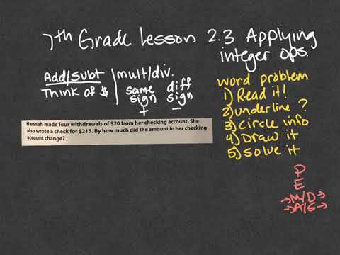 7th grade Go Math Lesson 2.3 applying integer ops - YouTube