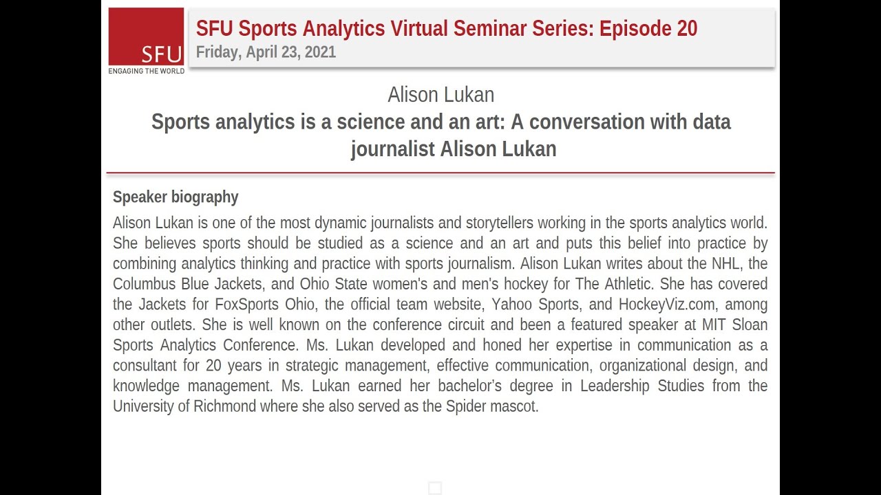 SFU Sports Analytics Seminar: Conversation with data journalist Alison ...