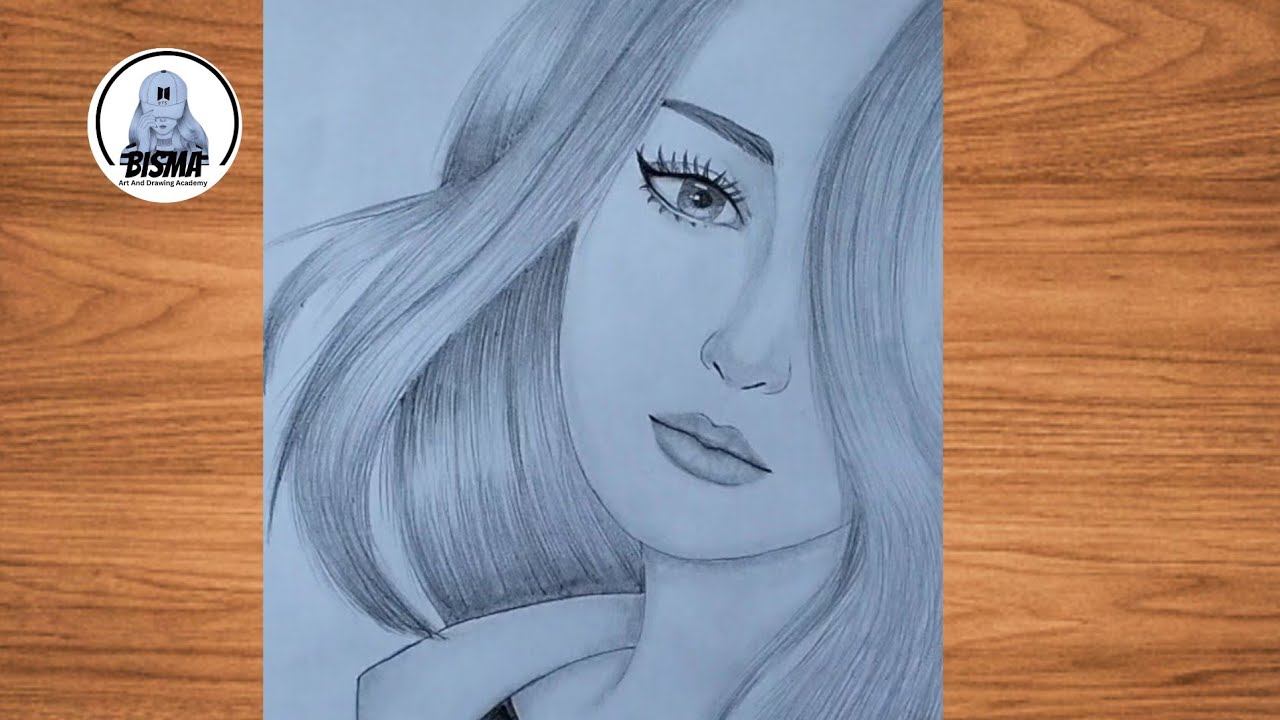 Girl Drawing || How to draw a girl face hide with hair || Pencil sketch ...