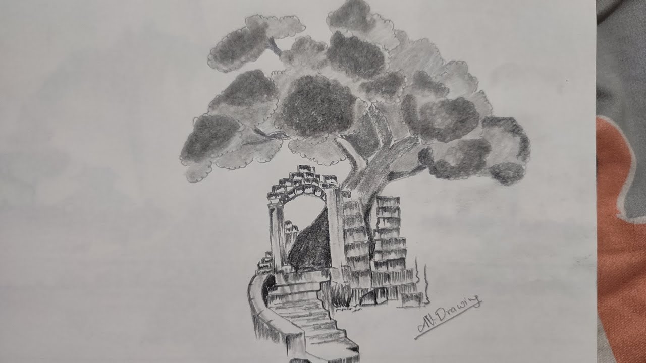 #how to draw tree#easly tree drawing with destroy ️‍🔥 building#big tree ...