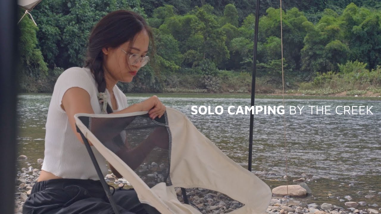 Relaxing SOLO Camping by the creek / ASMR Camping sounds healing stress ...
