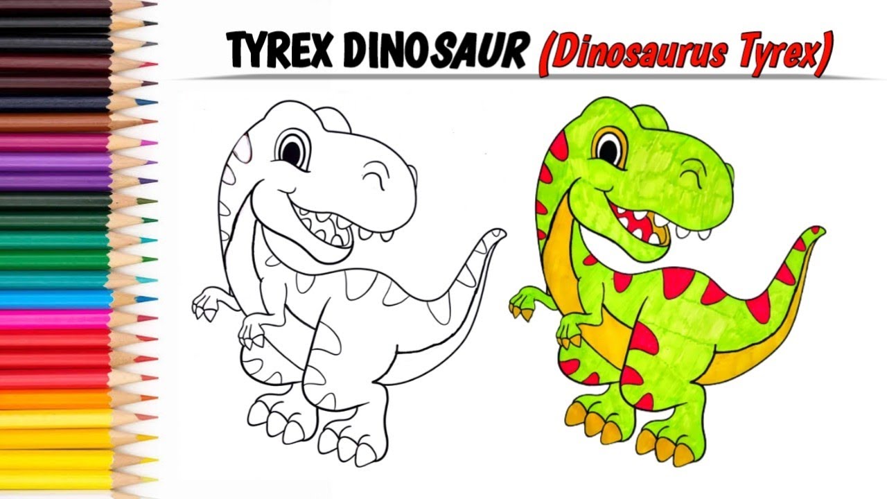 Menggambar dan mewarnai Dinosaurus Tyrex mudah / Easy drawing and ...