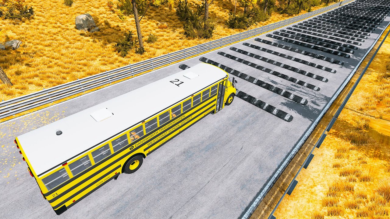 School Bus vs Numerous Speed Bumps - YouTube