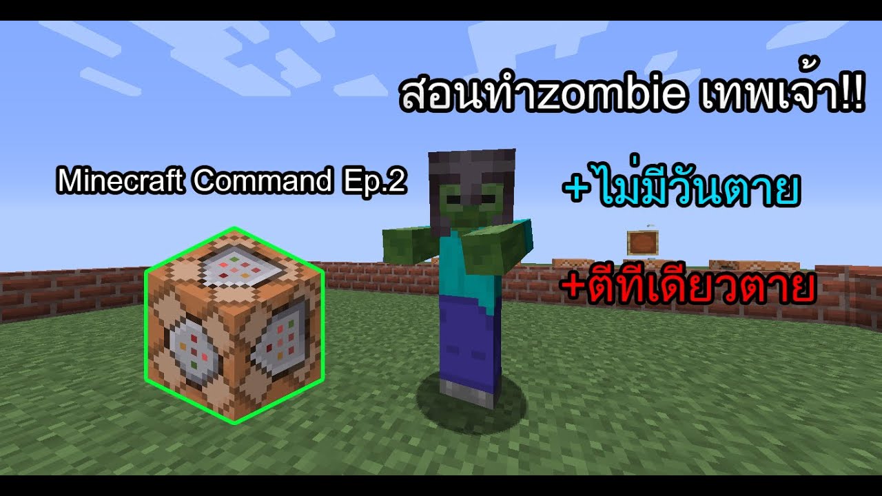 Minecraft Command Ep.2: สอนทำให้Zombieกลายเป็น เทพเจ้าZombie!! - YouTube