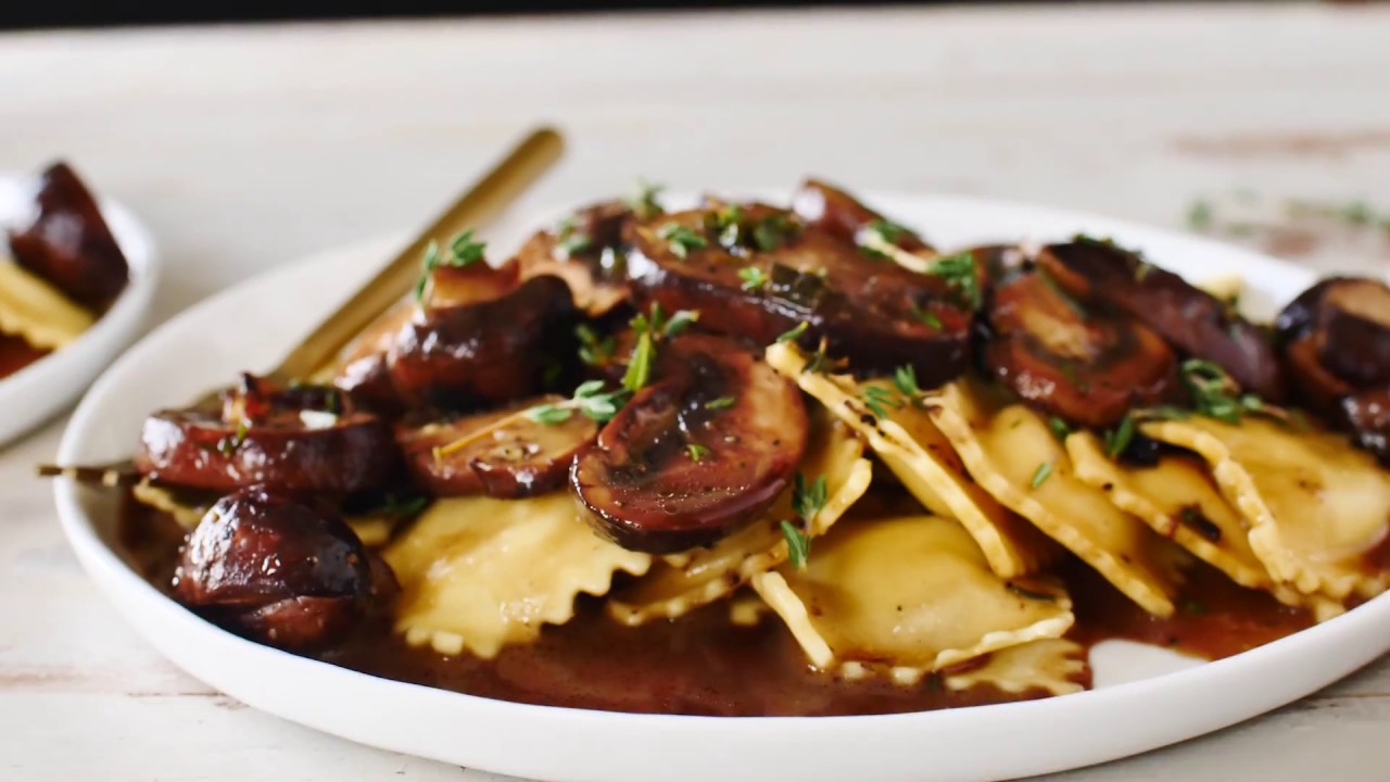 Herby Buttered Balsamic Mushroom Ravioli - YouTube