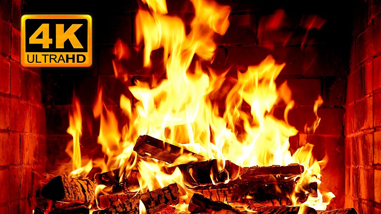 🔥 FIREPLACE (12 HOURS) Ultra HD 4K. Crackling Fireplace with Golden ...