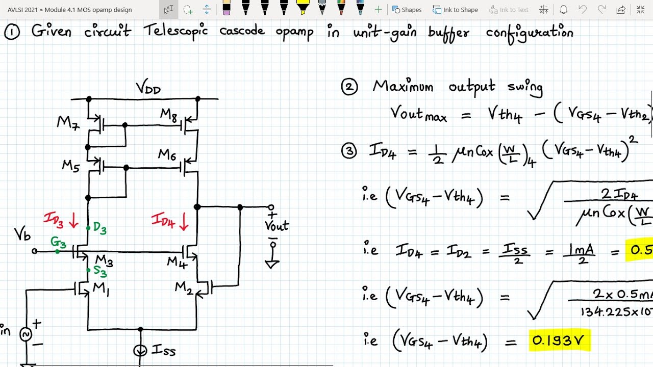 Analog VLSI Design Lecture 40.1 : Numerical on Telescopic Cascode Single stage Opamp - YouTube