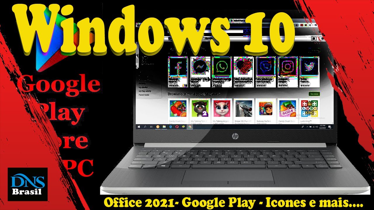 Windows 10 Google play com Office 2021 incluso e Icones Windows 11 - YouTube
