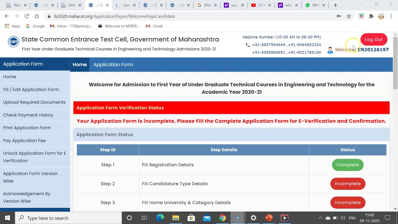 Engineering 2020-21 Admission Online Application Form Filling Demo (In ...