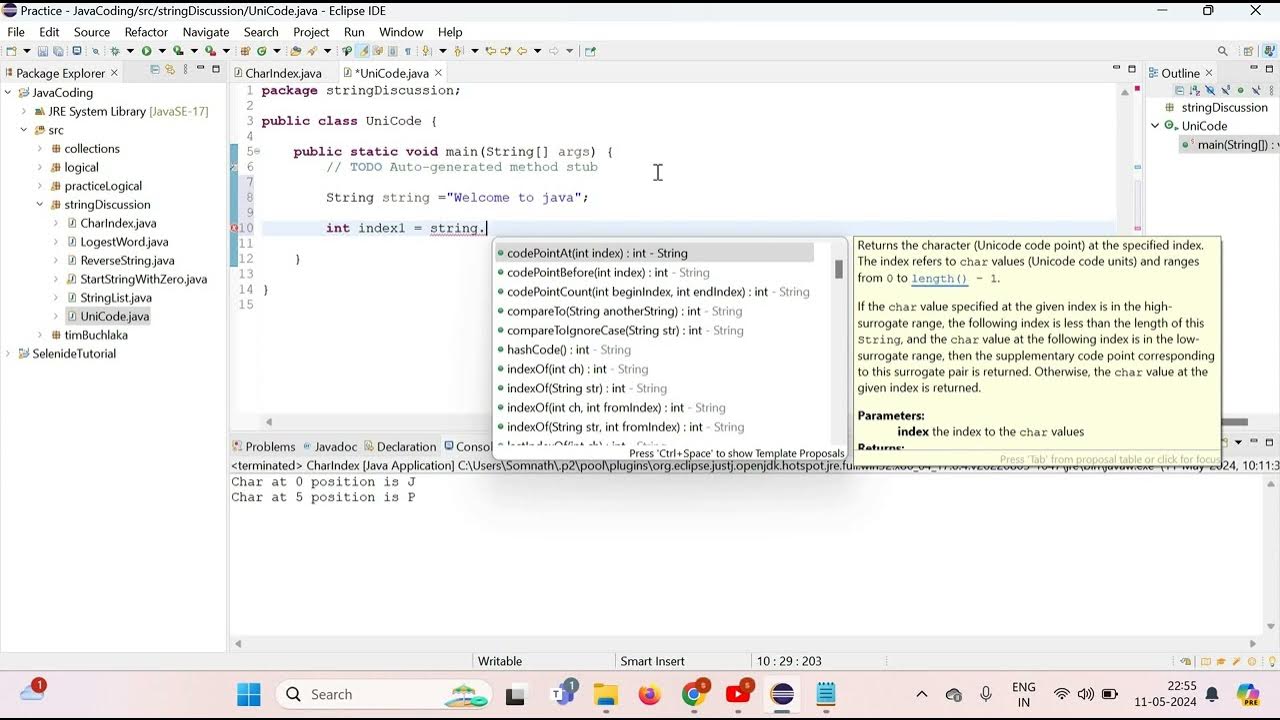 Write a Java program to get the character (Unicode code point) at the given index within the ...