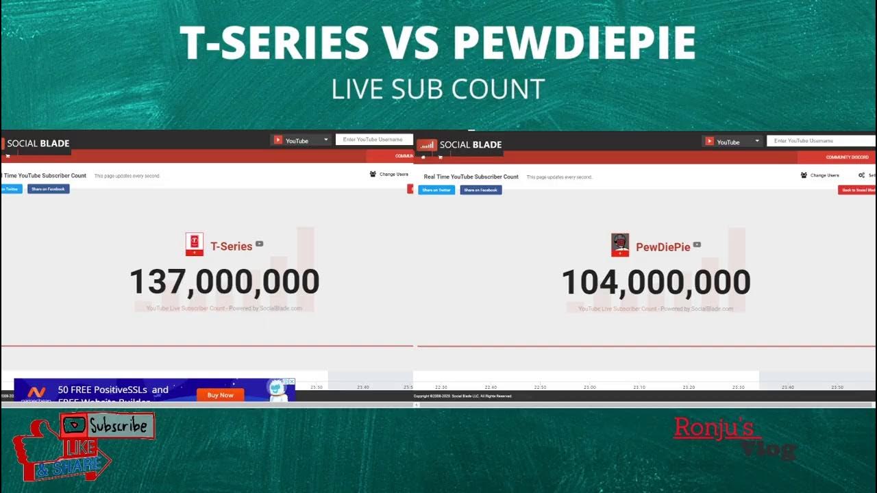 T-Series vs PewDiePie Live SUB COUNT - YouTube