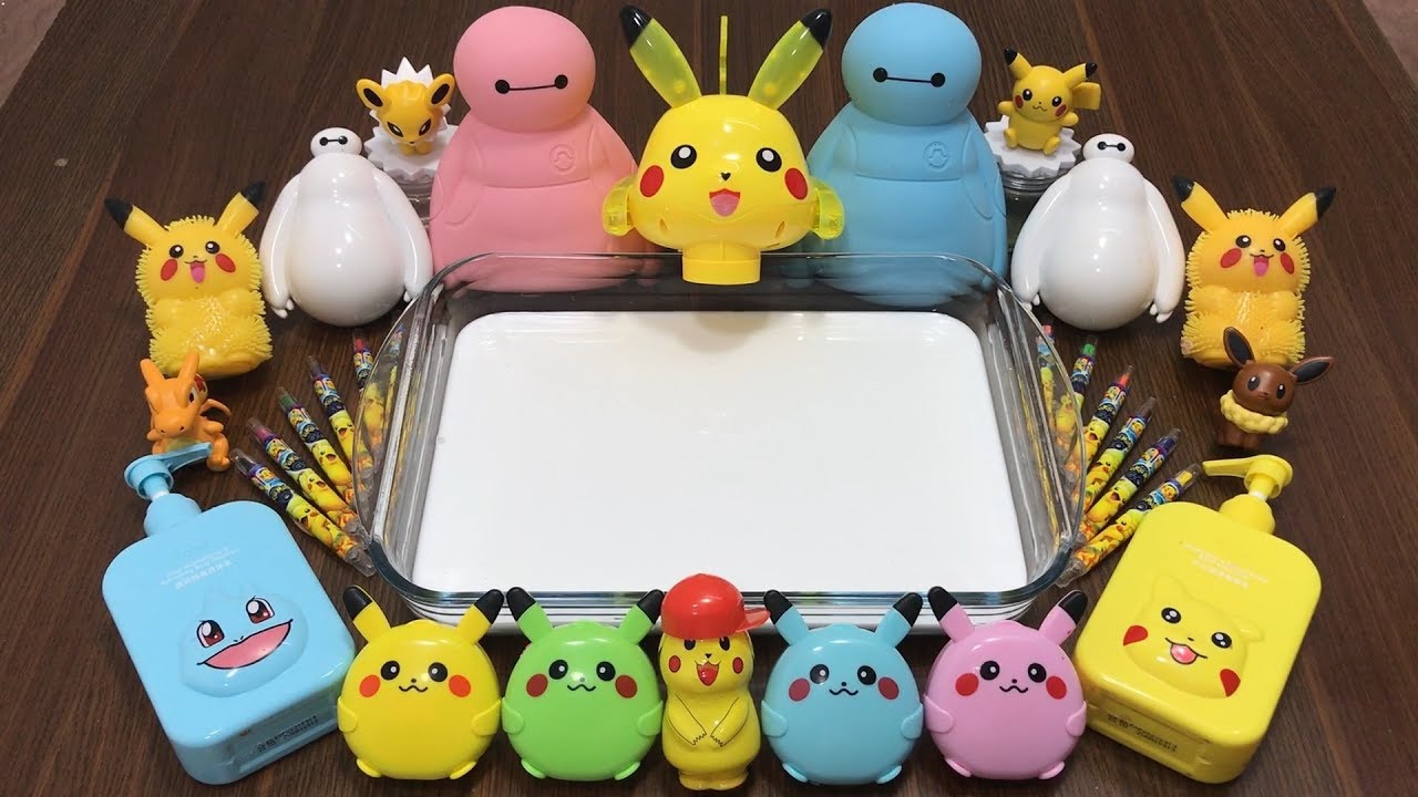 Special Series BAYMAX and PIKACHU Slime | Mixing Random Things into ...