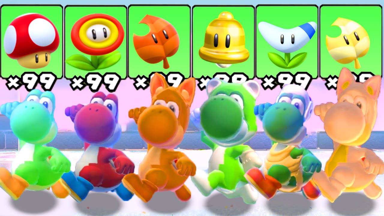 Super Mario 3D World - All Yoshi Power-Ups (New Character!) - YouTube