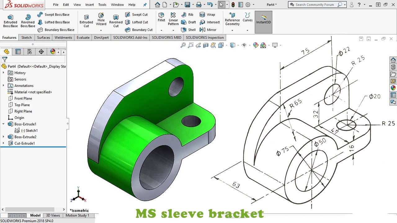 Solidworks Tutorial: Exercise #36 (MS Sleeve bracket) - YouTube