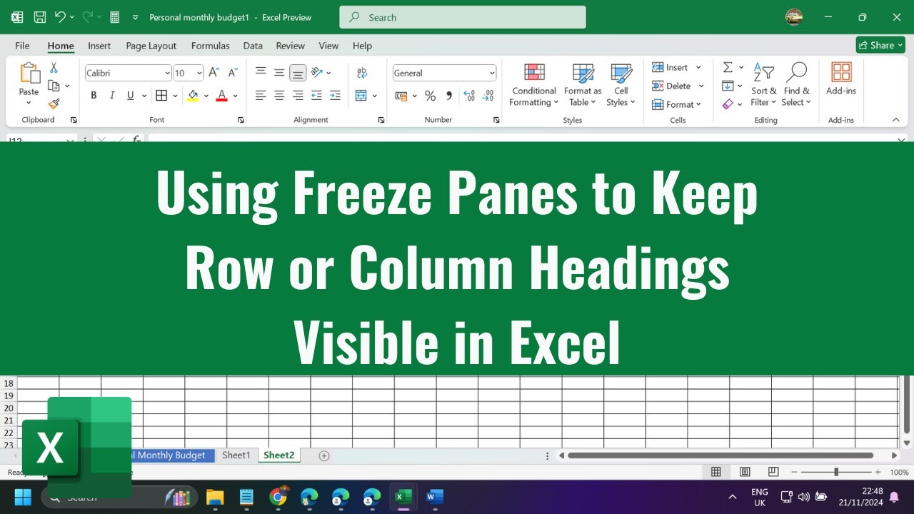 Using Freeze Panes to Keep Row or Column Headings Visible in Excel ...