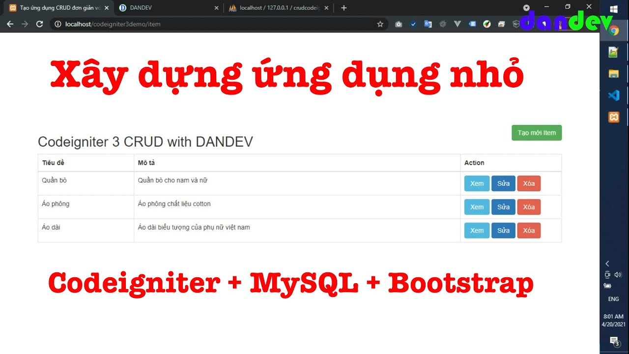 Xây dựng ứng dụng nhỏ sử dụng codeigniter - mysql & bootstrap |dandev ...