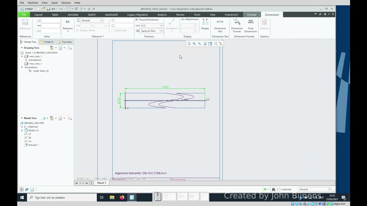 PTC Creo 7: Drawings - How to create a broken view - YouTube