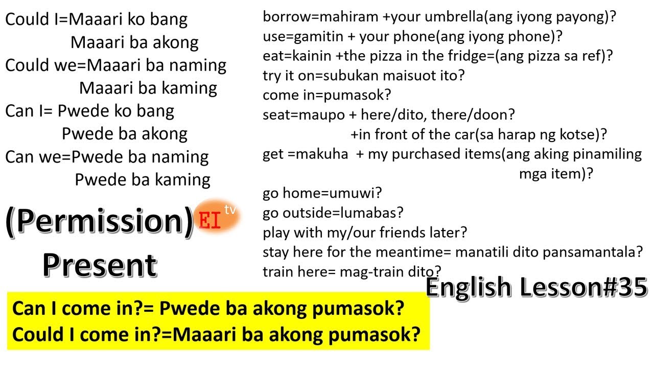 TAMANG PAG ENGLISH KAPAG NAHINGI NG PERMISO GAMIT ANG COULD AT CAN ...