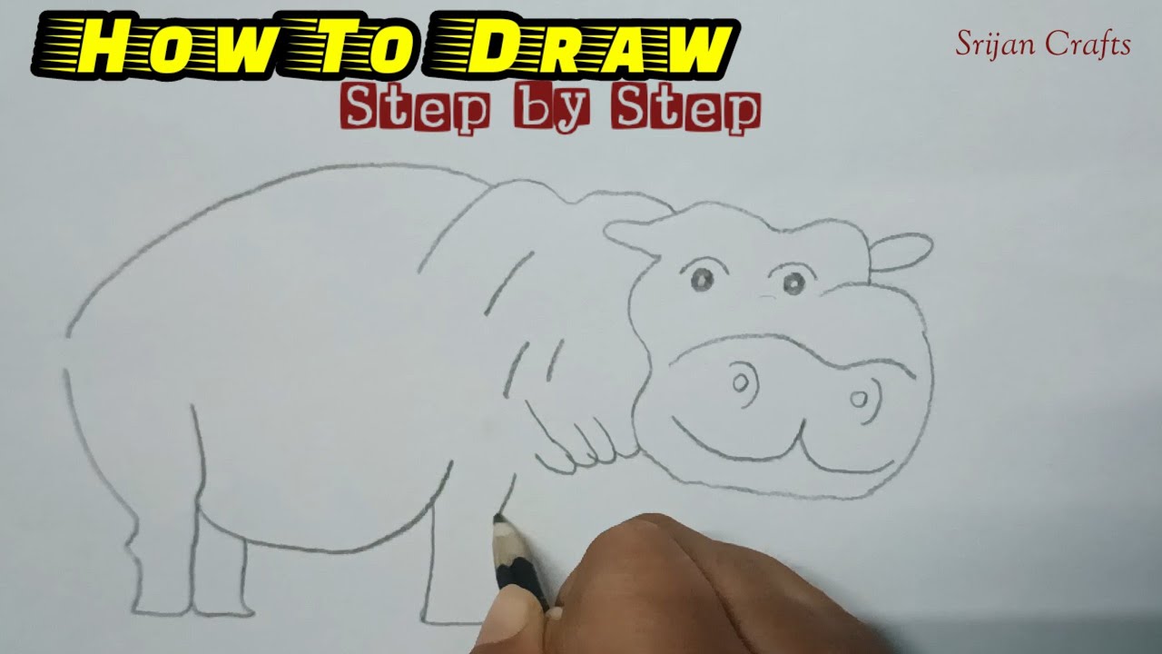 How to draw a Hippopotamus Easy || Simple animal drawing tutorial || step by step for kids ...